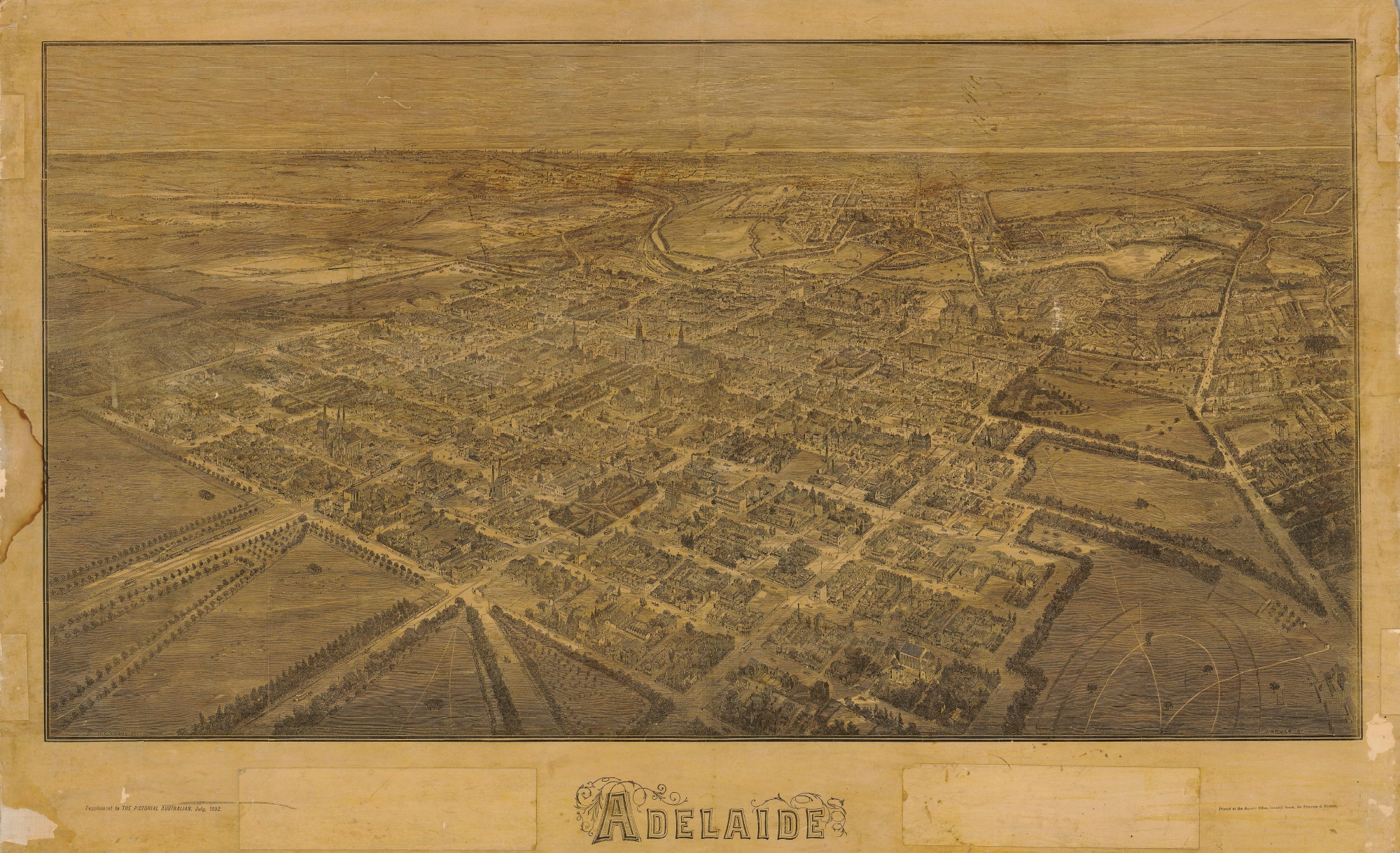 Map: Elevated view of Adelaide from southeast, July 1892 | Historical ...