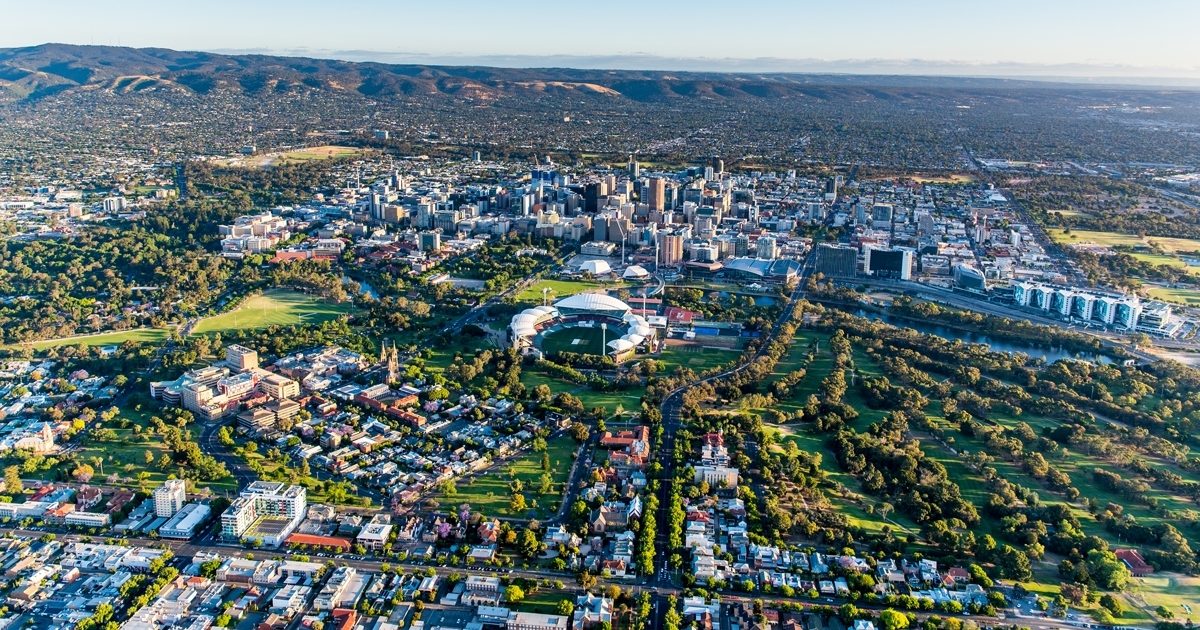 1970: Aerial view of Adelaide | Historical maps of Adelaide